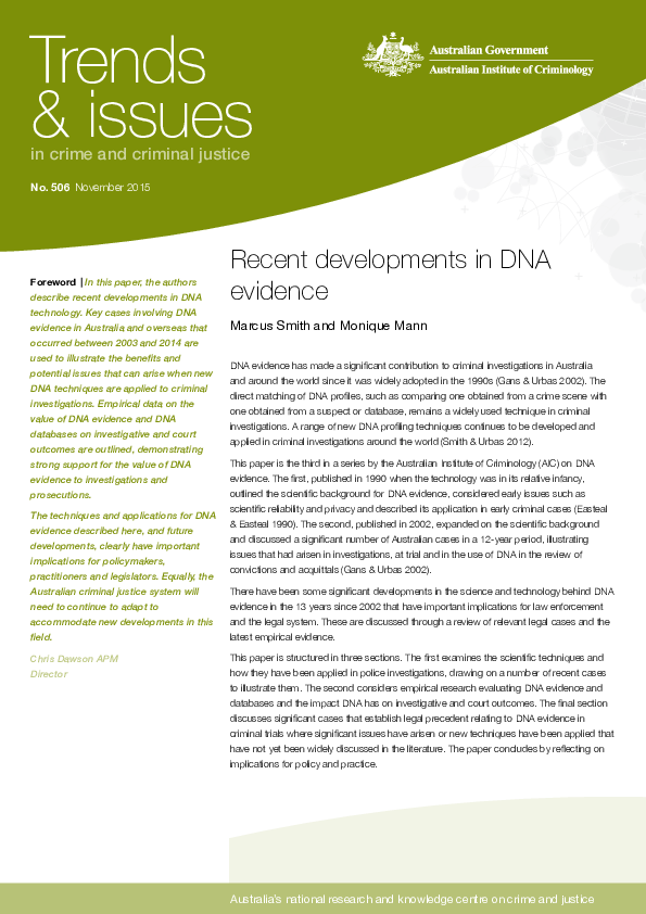(PDF) Recent developments in DNA evidence
