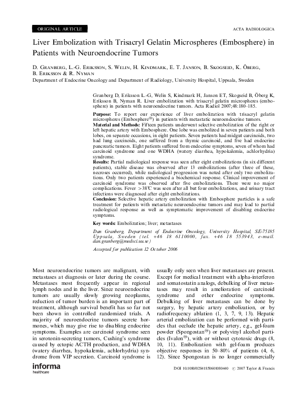 (PDF) Liver Embolization with Trisacryl Gelatin Microspheres ...
