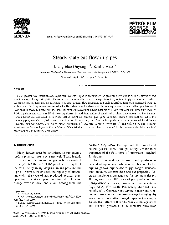 (PDF) Steady state gas flow in pipes