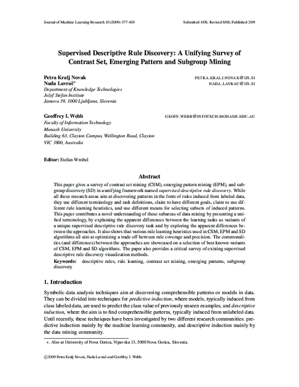 Pdf Supervised Descriptive Rule Discovery A Unifying Survey Of