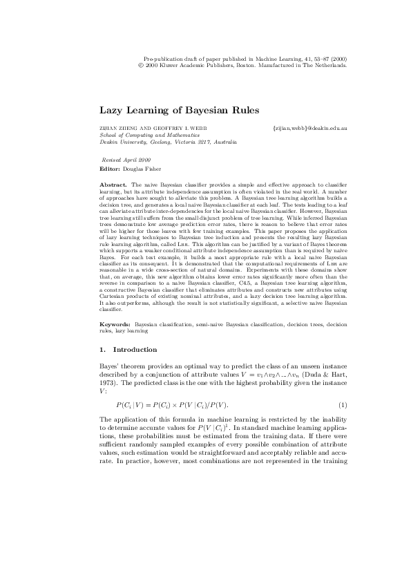(PDF) Lazy learning of Bayesian rules