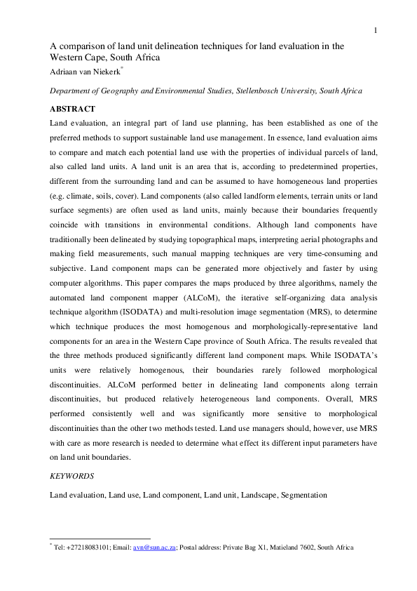 (PDF) A comparison of land unit delineation techniques for land ...