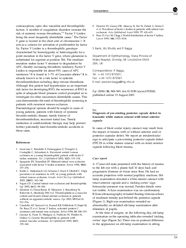 (PDF) Diagnosis of pre-existing posterior capsule defect in traumatic ...