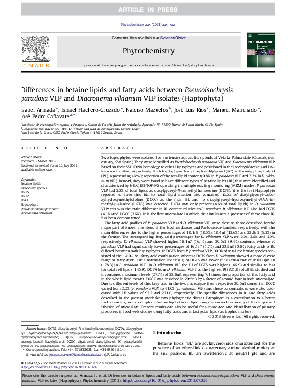 (PDF) Differences in betaine lipids and fatty acids between ...