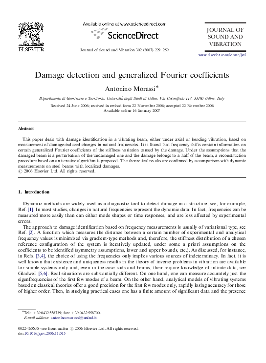 (PDF) Damage detection and generalized Fourier coefficients