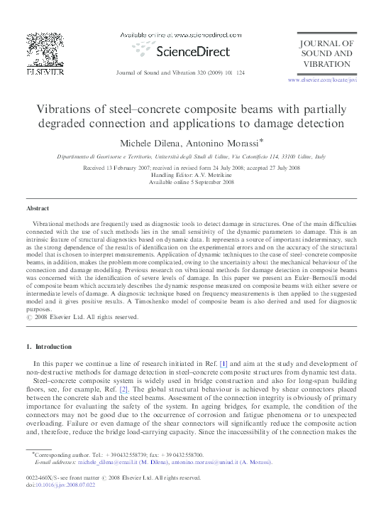 (PDF) Vibrations of steel–concrete composite beams with partially degraded connection and ...