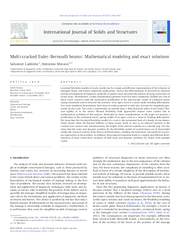 (PDF) Multi-cracked Euler-Bernoulli beams: Mathematical modeling and exact solutions