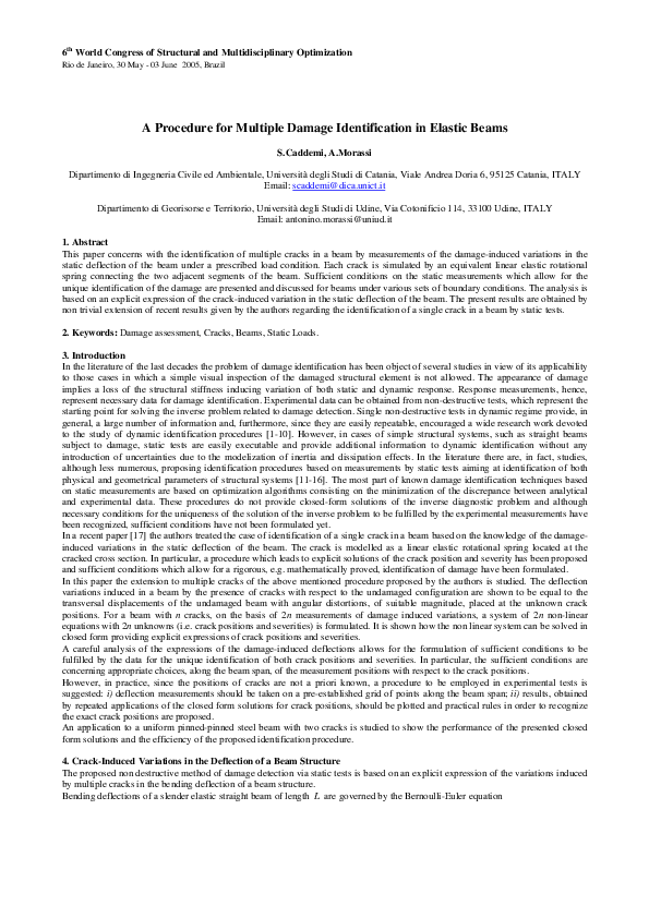 (PDF) A Procedure for Multiple Damage Identification in Elastic Beams