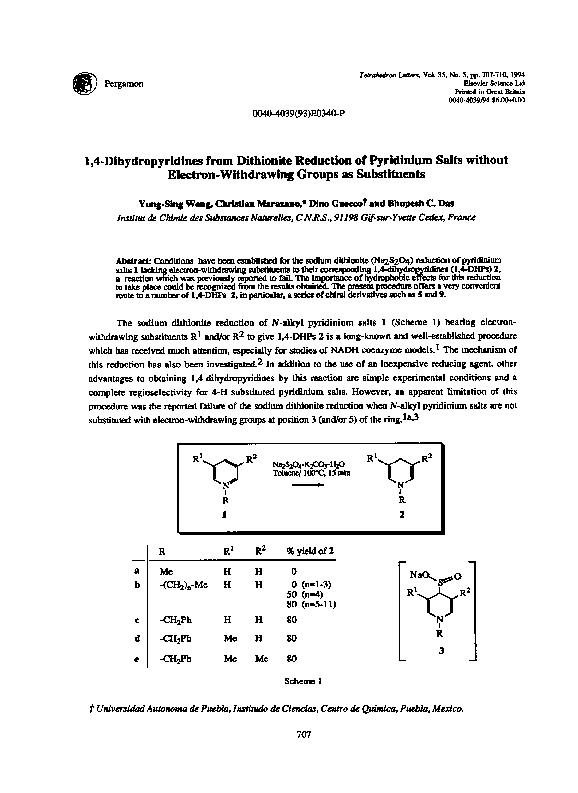 (PDF) 1,4-dihydropyridines from dithionite reduction of pyridinium ...