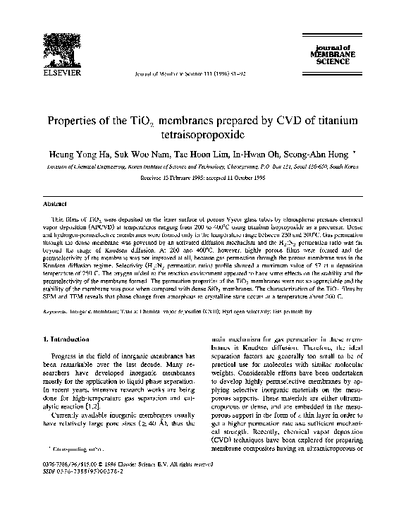 (PDF) Properties of the TiO2 membranes prepared by CVD of titanium ...
