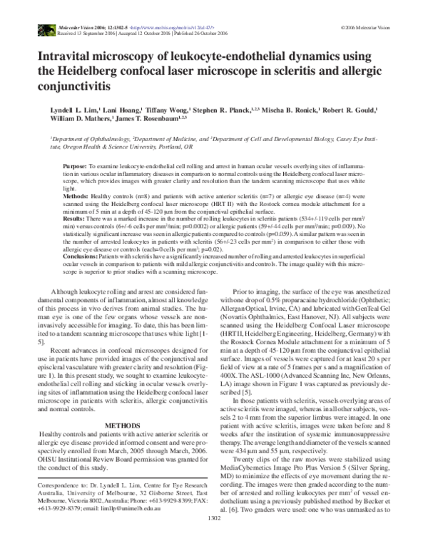 (PDF) Intravital microscopy of leukocyte-endothelial dynamics using the ...