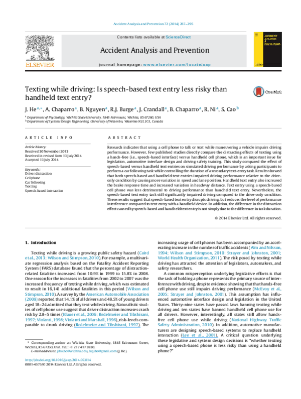 (PDF) Texting while driving