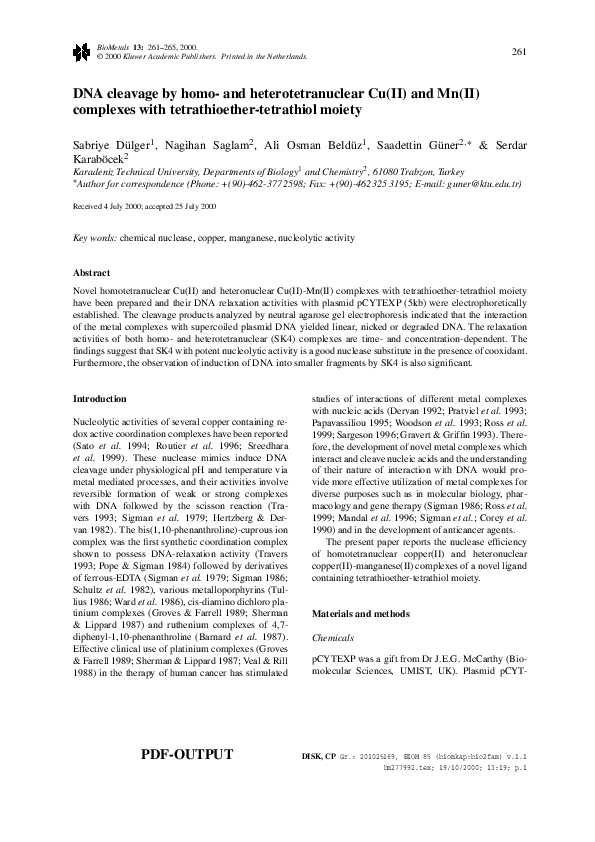 (PDF) DNA cleavage by homo- and heterotetranuclear Cu(II) and Mn(II ...