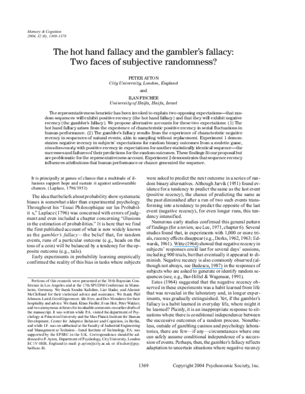 (PDF) The hot hand fallacy and the gambler’s fallacy: Two faces of ...