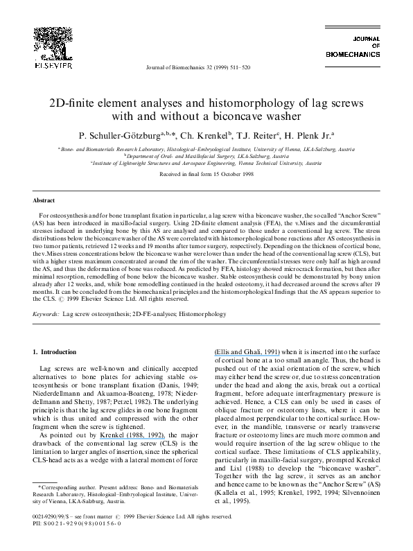 (PDF) 2D-finite element analyses and histomorphology of lag screws with ...