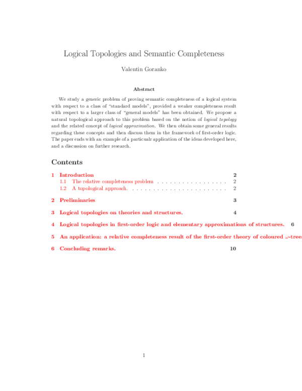 (PDF) Logical topologies and semantic completeness