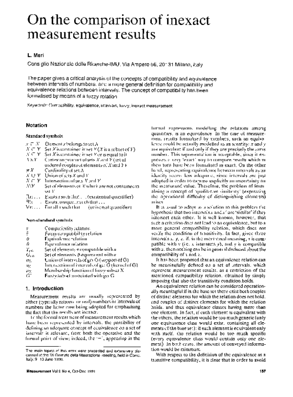 (PDF) On the comparison of inexact measurement results