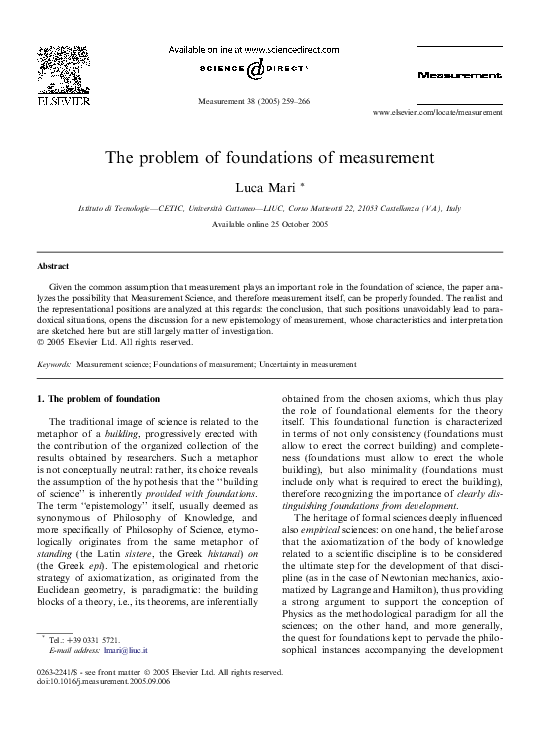 (PDF) The problem of foundations of measurement