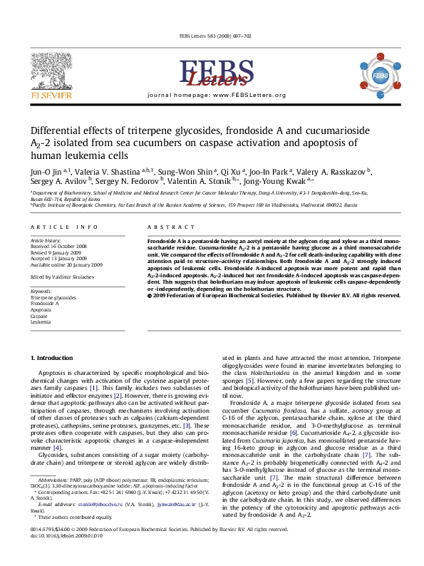 (PDF) Differential effects of triterpene glycosides, frondoside A and ...