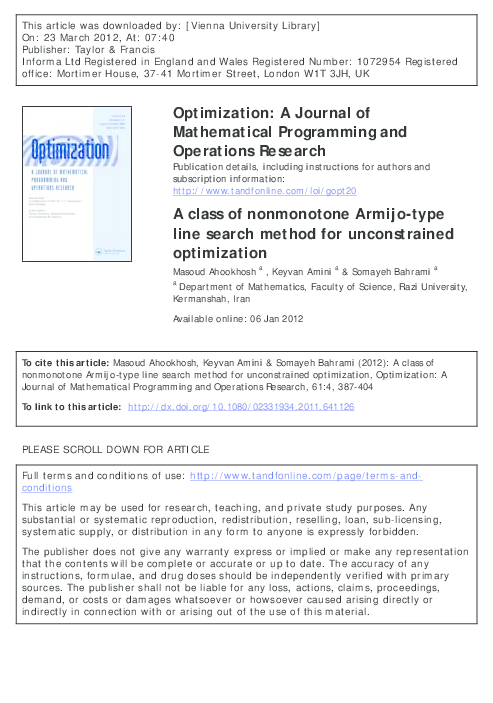 Pdf A Class Of Nonmonotone Armijo Type Line Search Method For Unconstrained Optimization