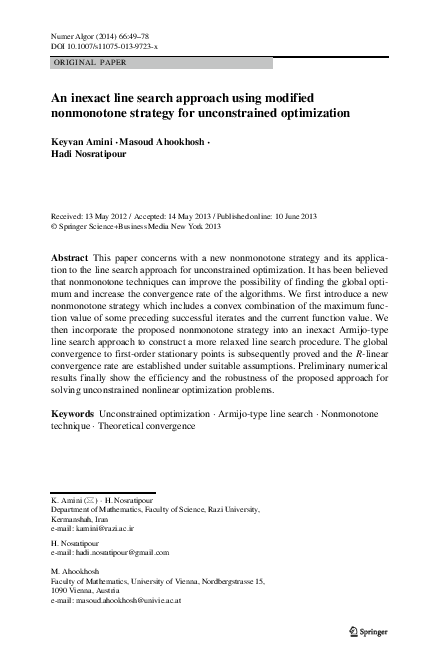 Pdf An Inexact Line Search Approach Using Modified Nonmonotone Strategy For Unconstrained
