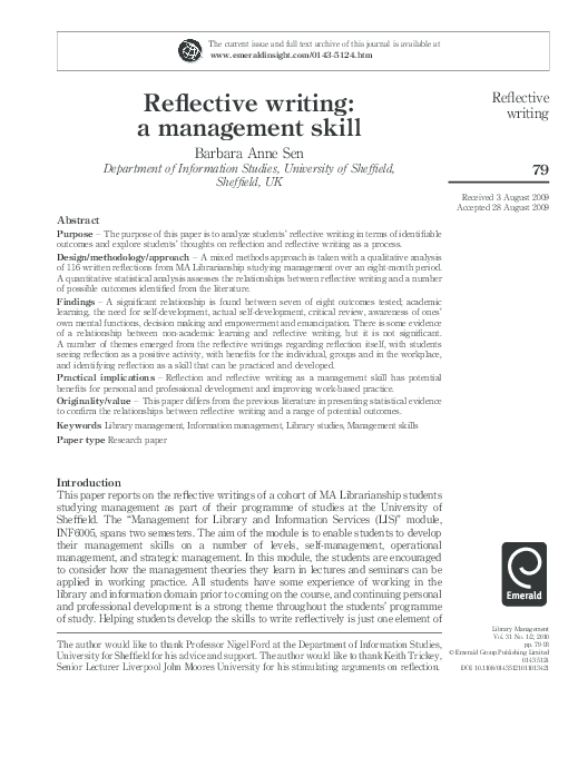 (PDF) Reflective writing: a management skill