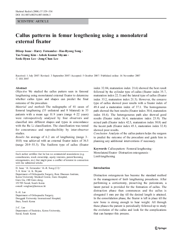 (PDF) Callus patterns in femur lengthening using a monolateral external ...