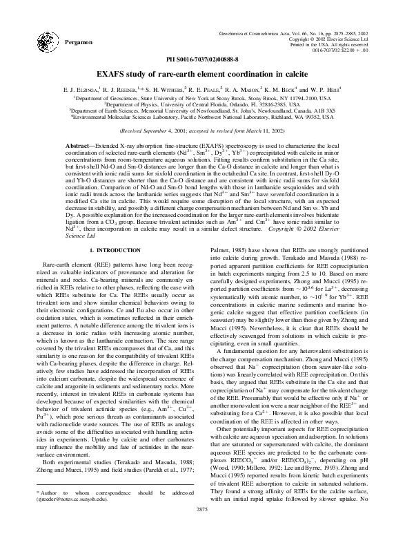 (PDF) EXAFS study of rare-earth element coordination in calcite