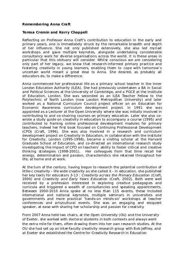 (DOC) Remembering Anna Craft
