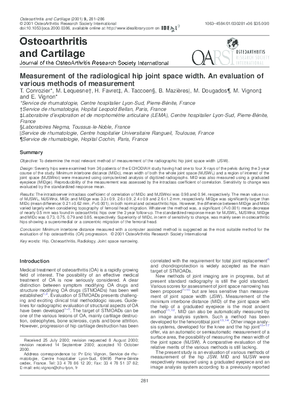 (PDF) Measurement of the radiological hip joint space width. An evaluation of various methods of ...