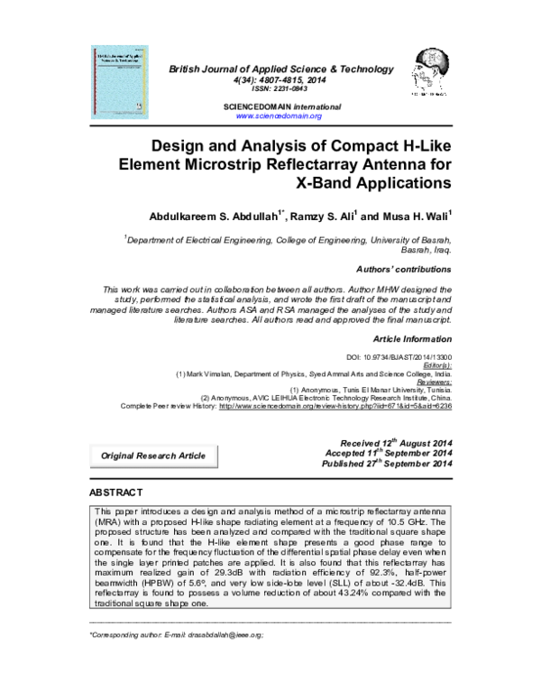 (PDF) Design and Analysis of Compact H-Like Element Microstrip ...