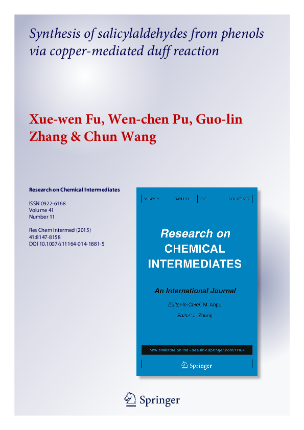 (PDF) Synthesis of salicylaldehydes from phenols via copper-mediated ...