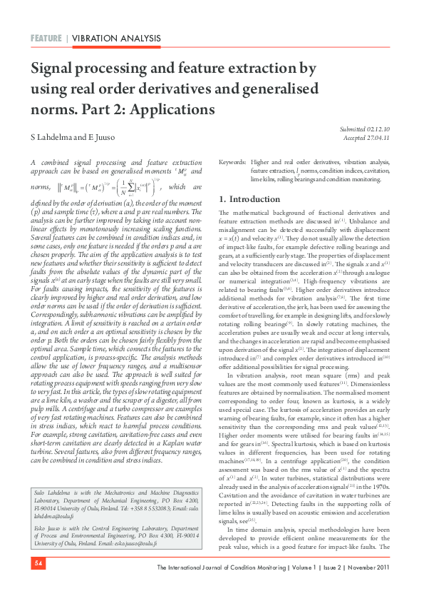 (PDF) Signal processing and feature extraction by using real order derivatives and generalised ...