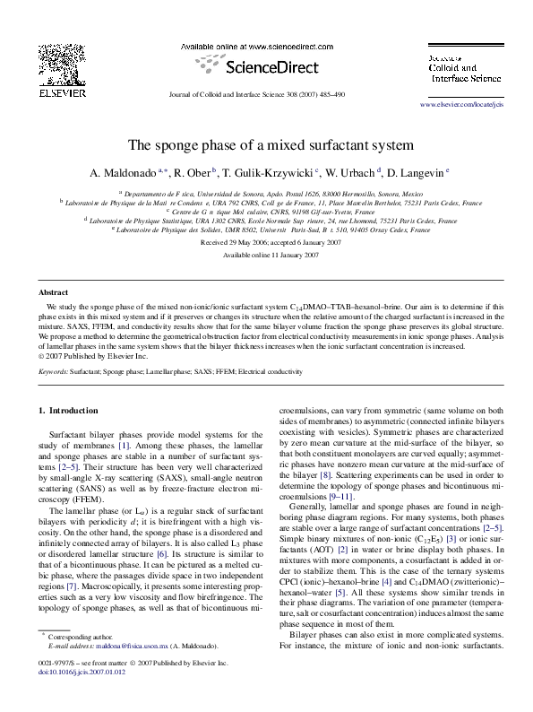 (PDF) The sponge phase of a mixed surfactant system