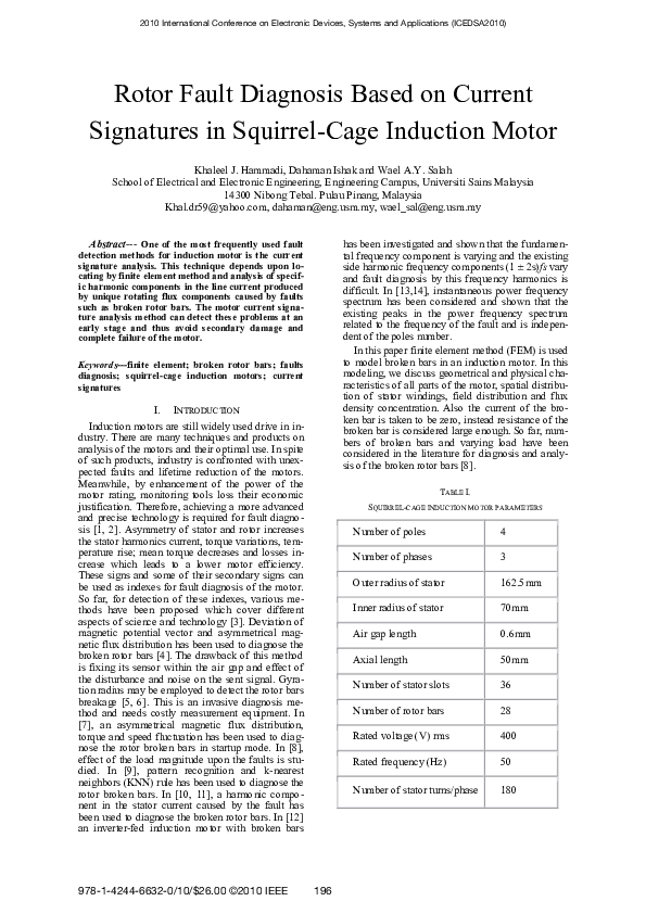 Pdf Rotor Fault Diagnosis Based On Current Signatures In Squirrel