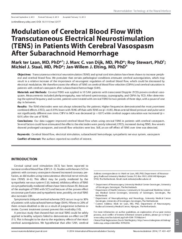 (PDF) Modulation of Cerebral Blood Flow With Transcutaneous Electrical ...