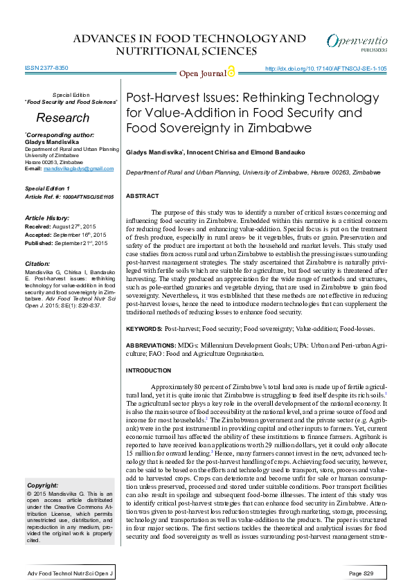 (PDF) Post-Harvest Issues: Rethinking Technology for Value-Addition in ...