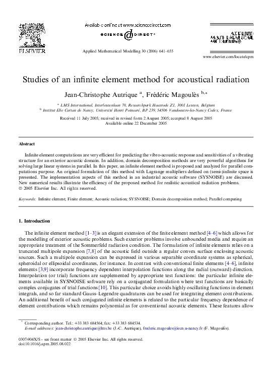 (PDF) Studies of an infinite element method for acoustical radiation