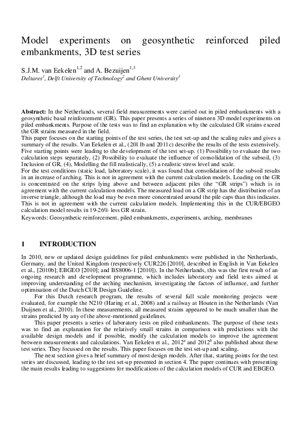 (PDF) Model experiments on geosynthetic reinforced piled embankments ...