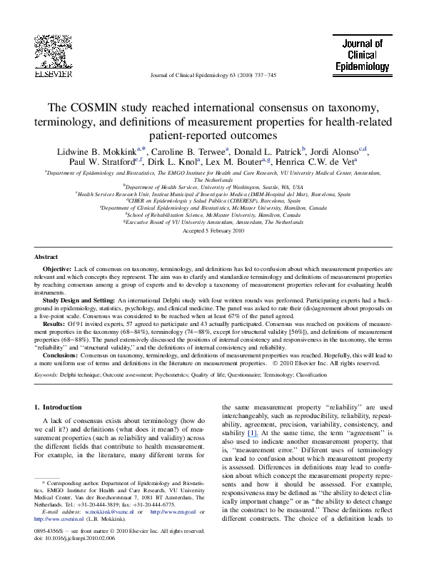 (PDF) The COSMIN study reached international consensus on taxonomy ...