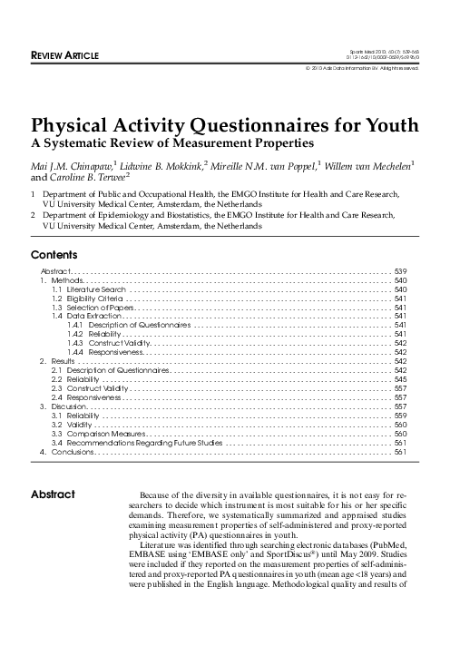 (PDF) Physical Activity Questionnaires for Youth
