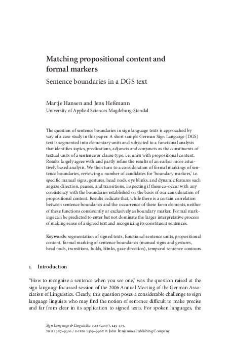 Matching propositional content and formal markers: Sentence boundaries ...