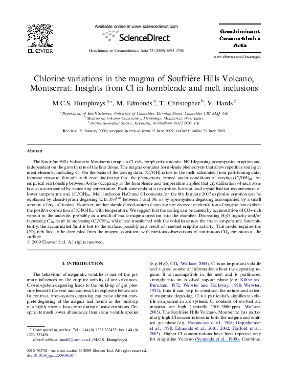 (PDF) Chlorine variations in the magma of Soufrière Hills Volcano ...