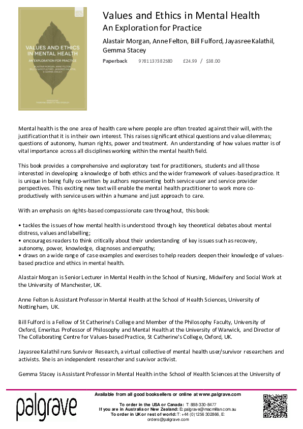 (PDF) Values and Ethics in Mental Health: An Exploration for Practice