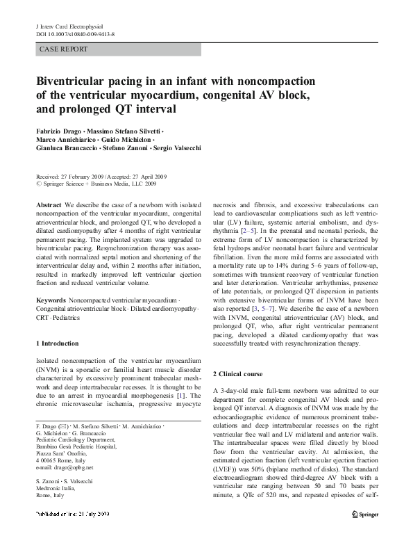 (PDF) Biventricular pacing in an infant with noncompaction of the ...