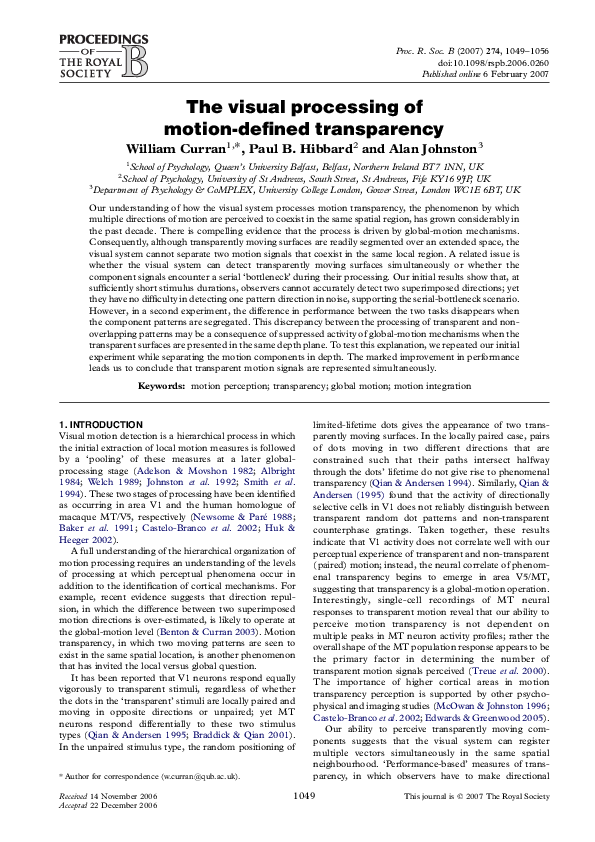 (PDF) The visual processing of motion-defined transparency