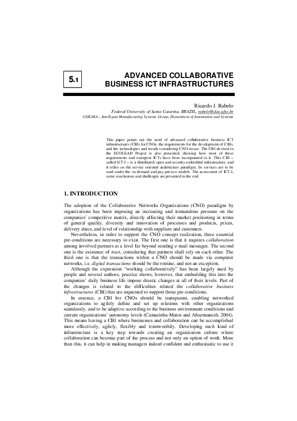 Advanced Collaborative Business Ict Infrastructures