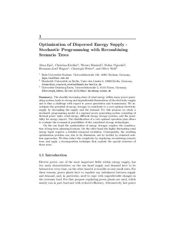 (PDF) Optimization of Dispersed Energy Supply —Stochastic Programming with Recombining Scenario ...