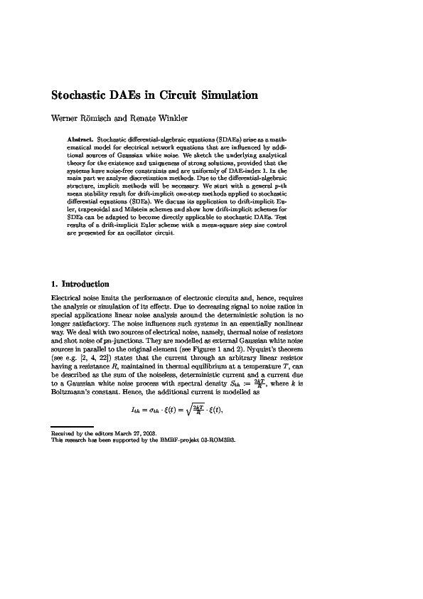 (PDF) Stochastic DAEs in Circuit Simulation