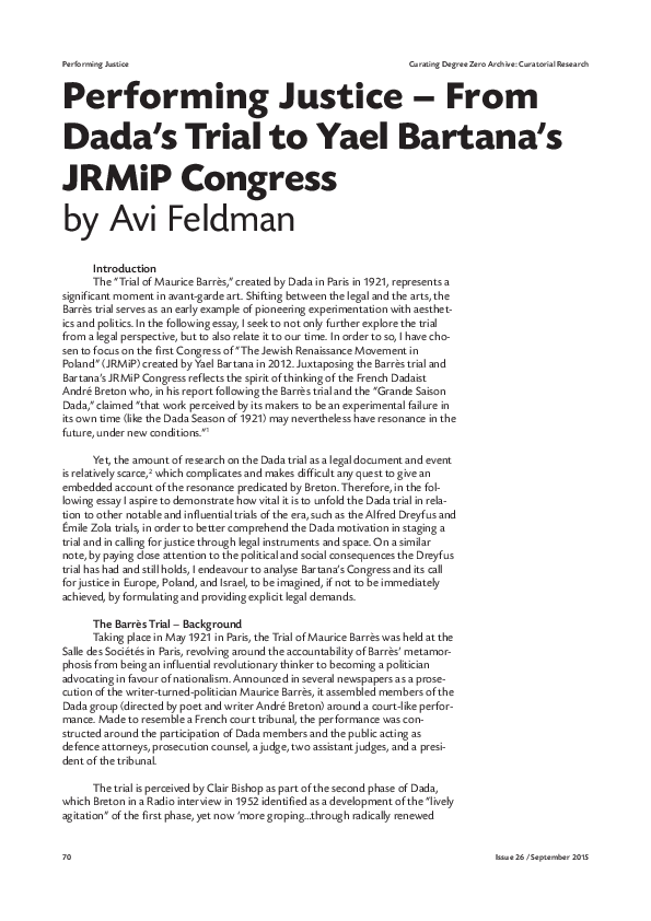 (PDF) Performing Justice – From Dada’s Trial to Yael Bartana’s JRMiP ...